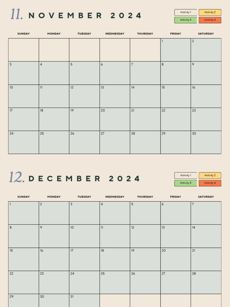 Beige and Blue Modern Activity 2024 Calendar | PDF