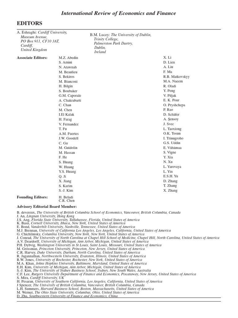 Editorial Board - 2023 - International Review of Economics - Finance | PDF