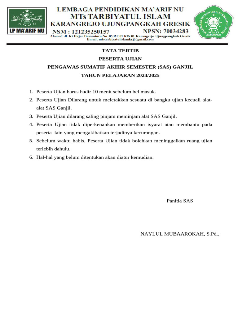 Tartib Peserta Ujian | PDF