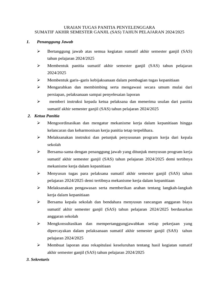 Uraian Tugas Panitia Penyelenggara | PDF