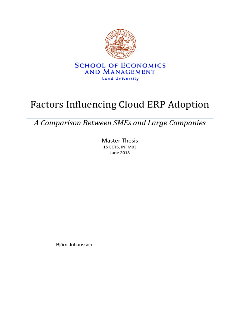 Factors Influencing Cloud ERP Adoption A Comparison Between SMEs and Large Companies | PDF ...