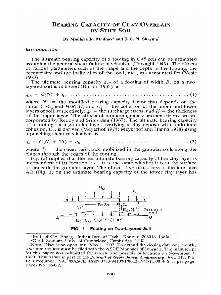 1991 - Bearing Capacity of Clay Overlain by Stiff Soil - Madhav ...