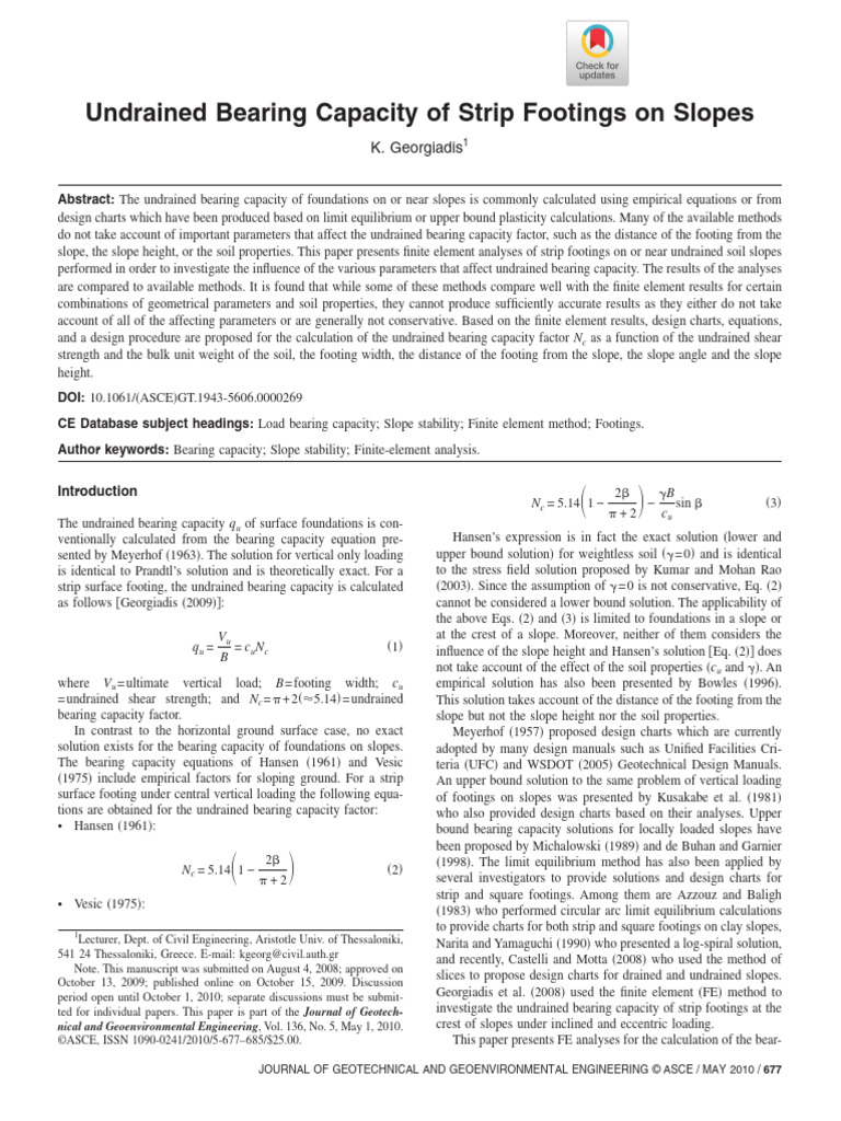 2009_Undrained Bearing Capacity of Strip Footings on Slopes_Georgiadis | PDF | Strength Of ...