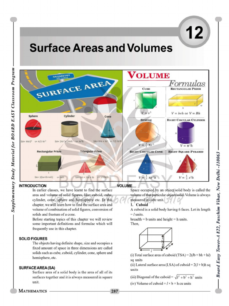 Math CBSE Class 10 Surface Area and Volume | PDF