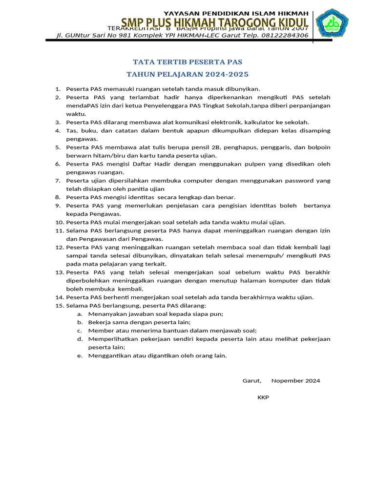 Tata Tertib Peserta Psas 2024 | PDF