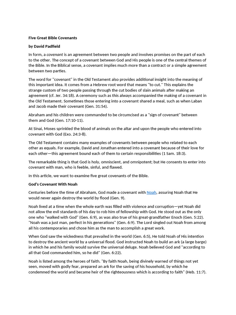 Five Major Biblical Covenants Explained | PDF | Covenant (Biblical ...
