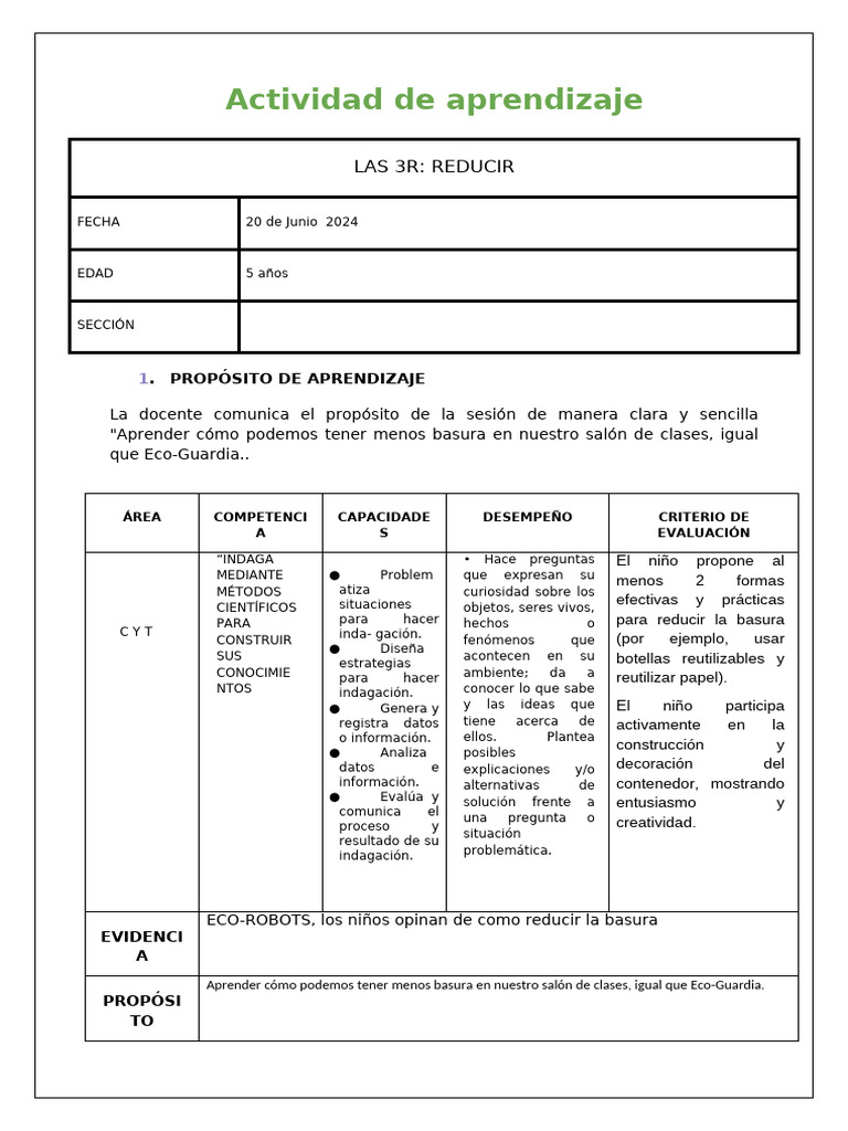 Actv. 4 Sesión- Reducir | PDF | Residuos | Aprendizaje