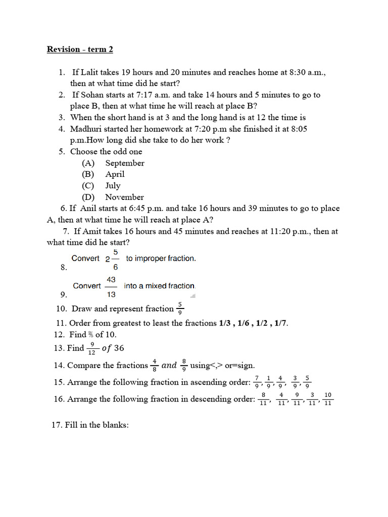Revision - Term 2-Class 4 - Maths | PDF