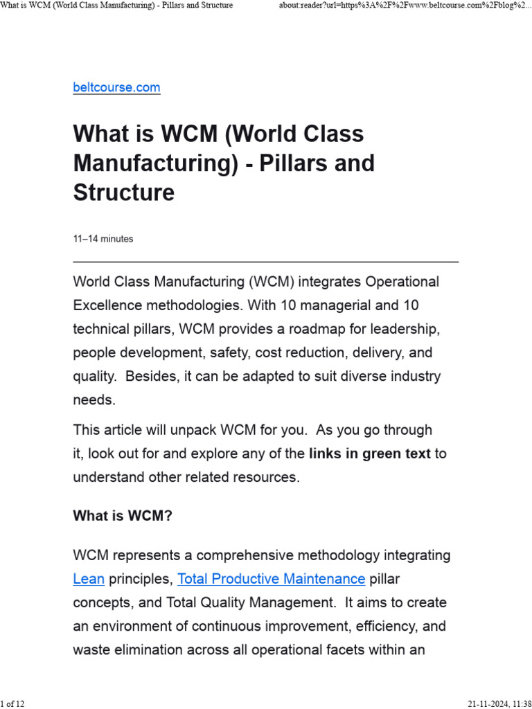 What Is WCM (World Class Manufacturing) - Pillars and Structure | PDF ...