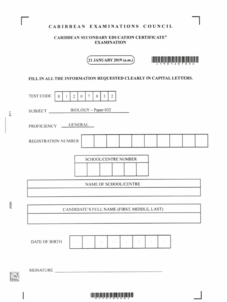 Biology Paper 032 JAN 2019 | PDF