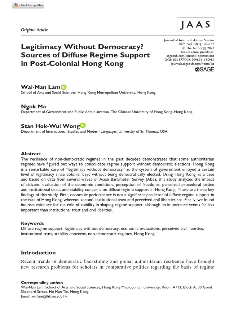 Lam Et Al 2022 Legitimacy Without Democracy Sources of Diffuse Regime ... Lam Et Al 2022 Legitimacy Without Democracy Sources of Diffuse Regime ...