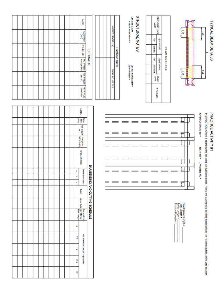 Beam and Column Cutting List Practice Template-1 | PDF