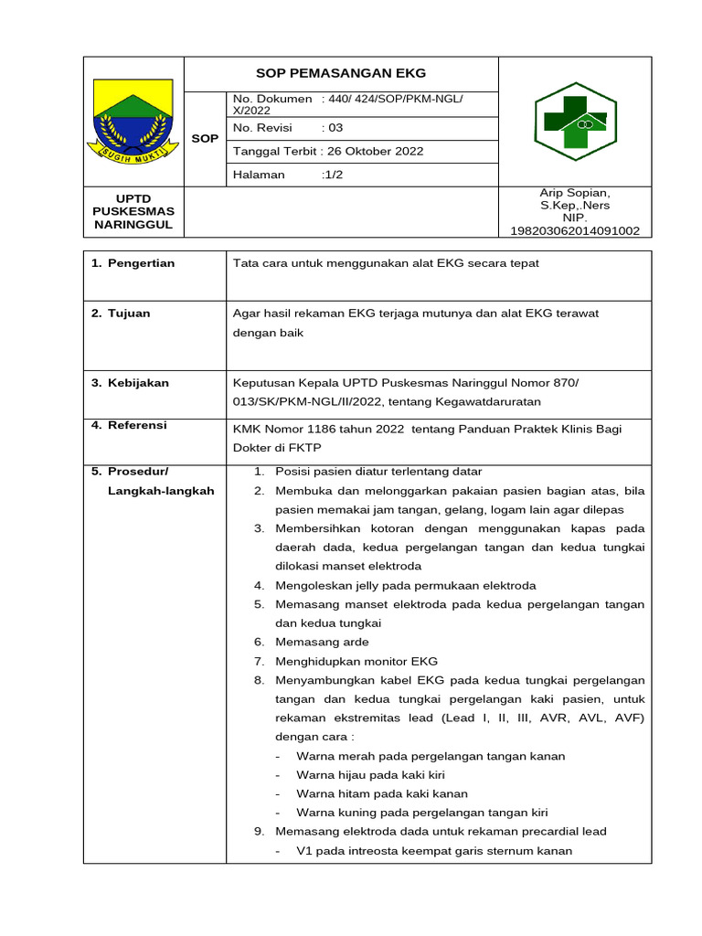 Sop Pemasangan Ekg | PDF