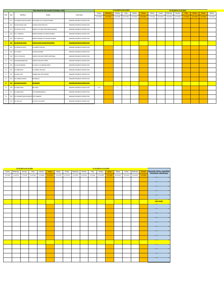 October 2024 Timesheet for Staff | PDF