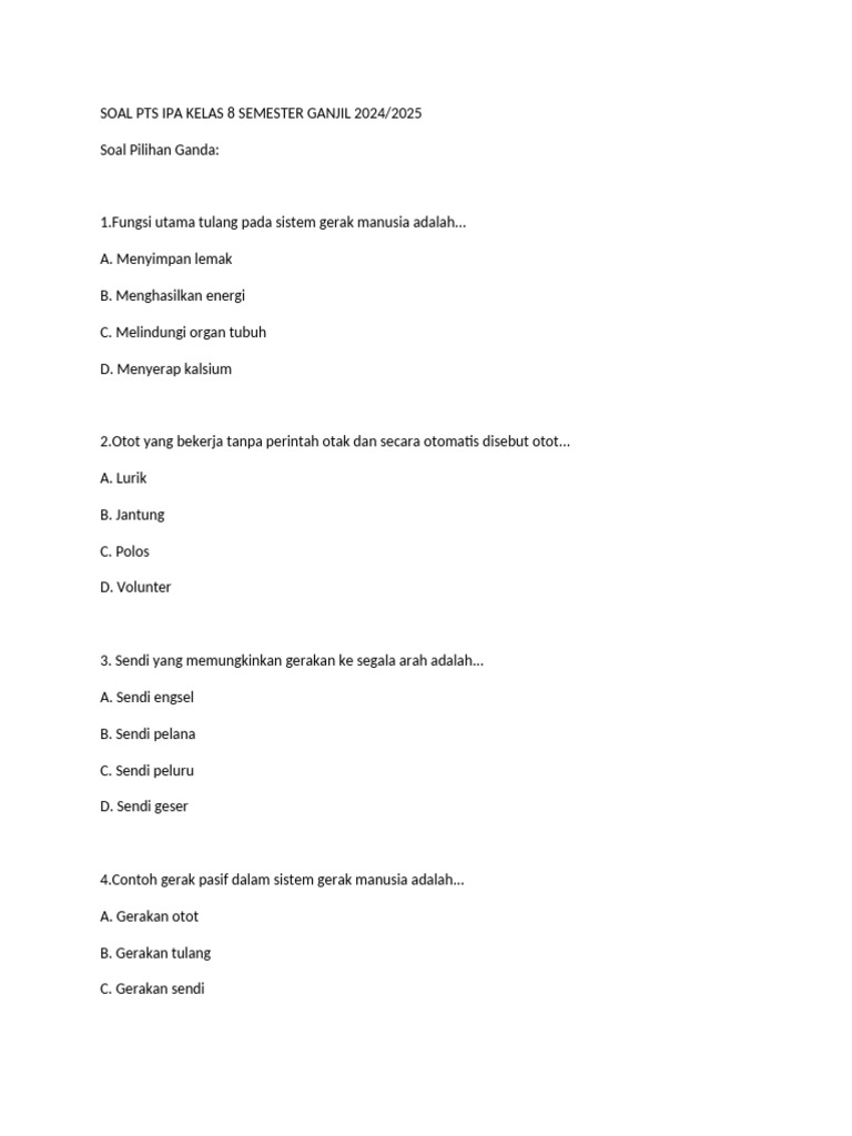 Soal PTS Ipa Kelas 8 20242025 | PDF