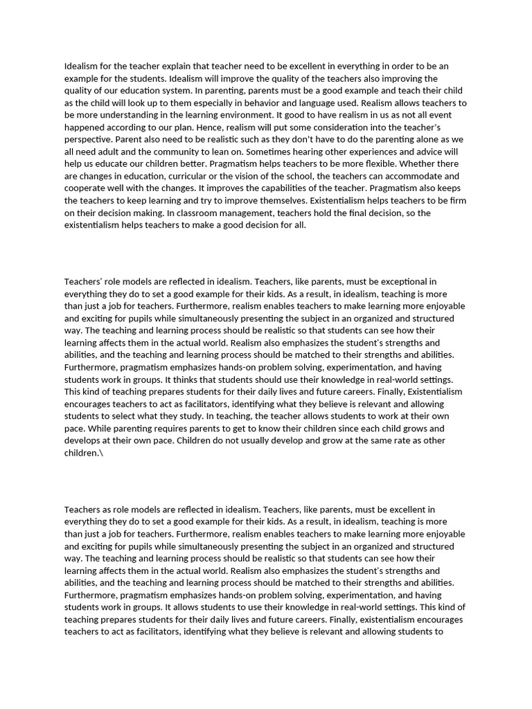 Idealism For The Teacher Explain That Teacher Need To Be Excellent in ...