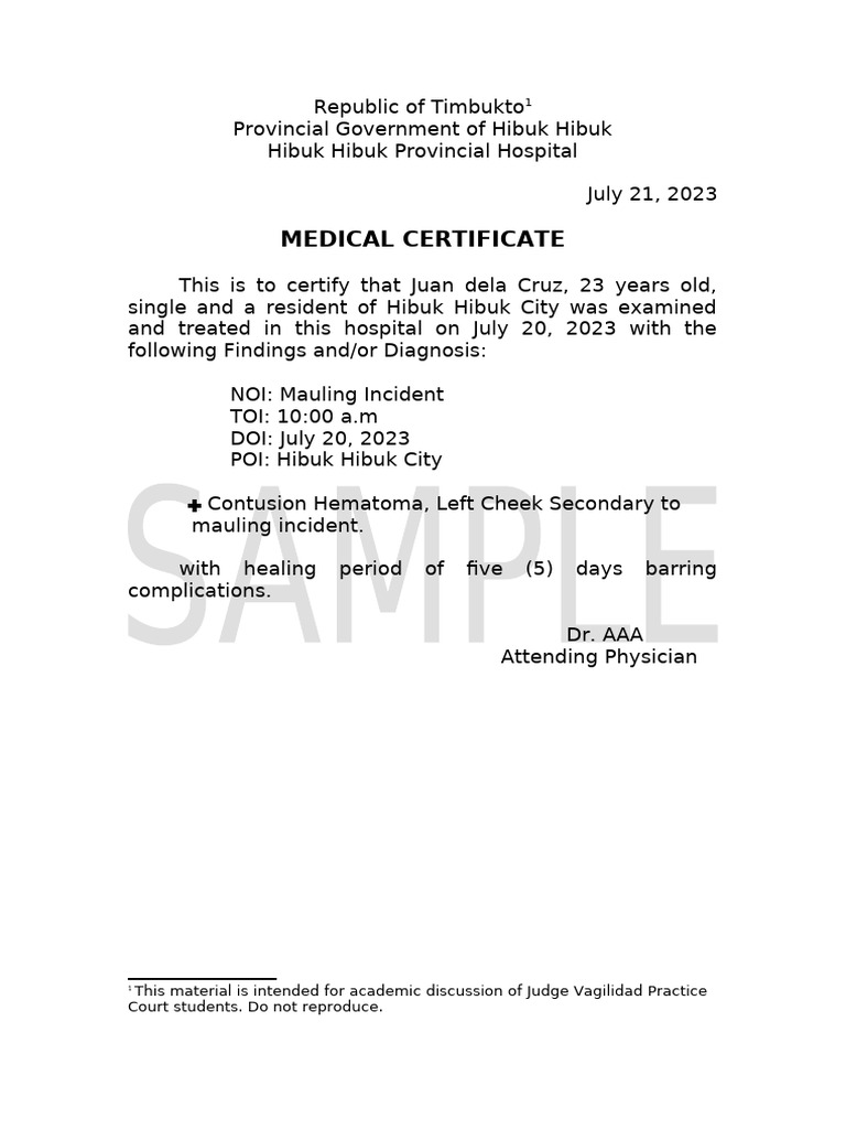 Medical Certificate Sample | PDF