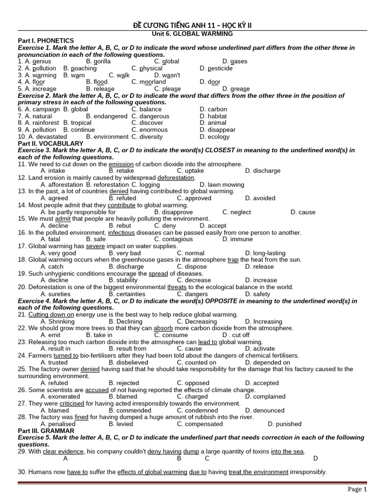 Đe Cuong Anh 11 - HK2 | PDF | Pollution | Academic Degree