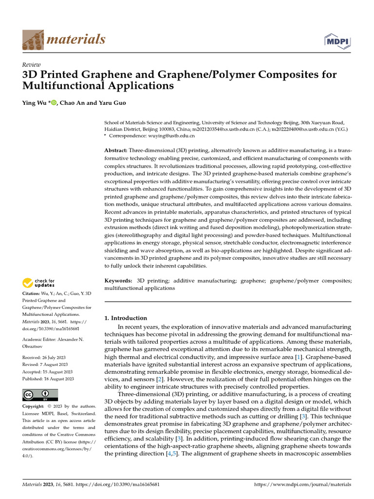 Additive Manufacturing of Graphene - Polymer Based Composites | PDF | 3 ...