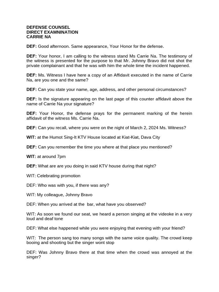 Johnny Bravo Defense Testimony | PDF