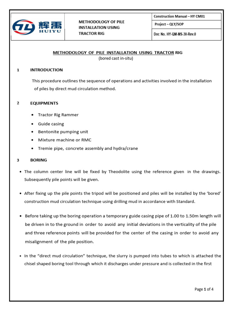 Method Statement For Pile Work | PDF | Deep Foundation | Concrete