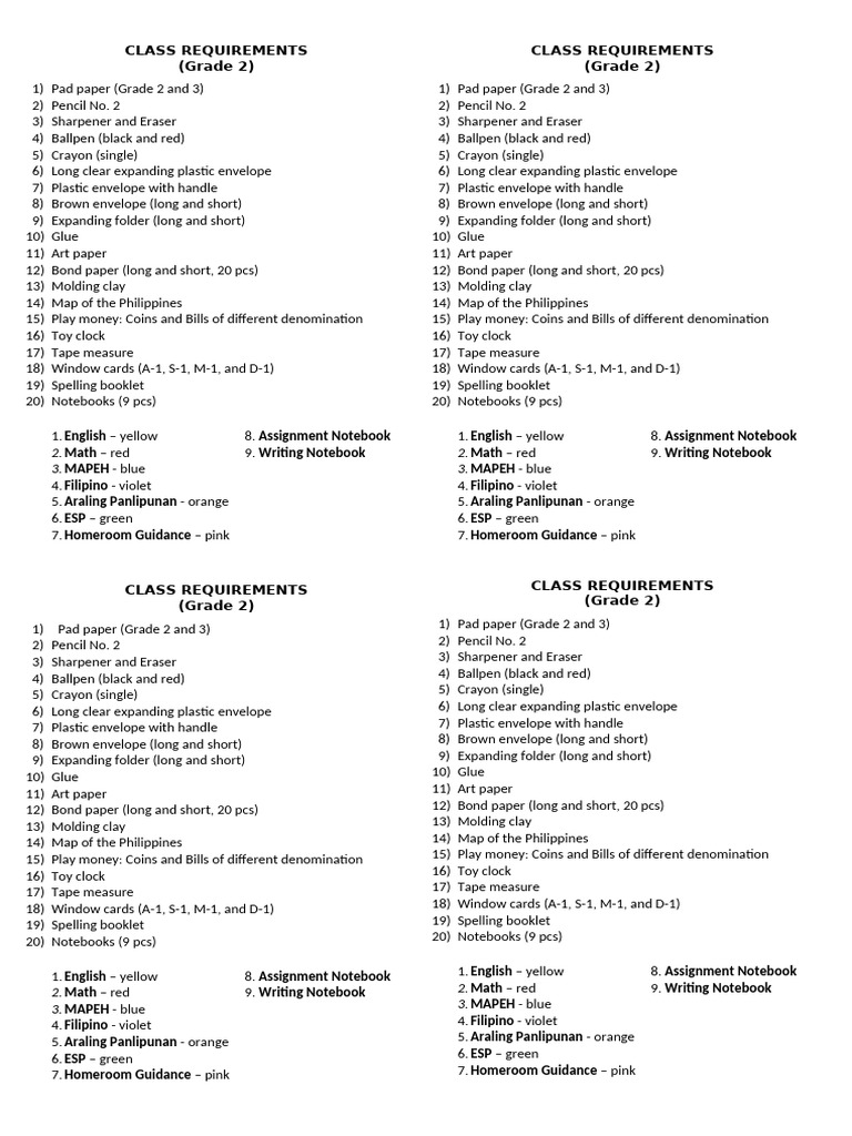 CLASS REQUIREMENTS | PDF | Pencil | Conservation And Restoration Materials