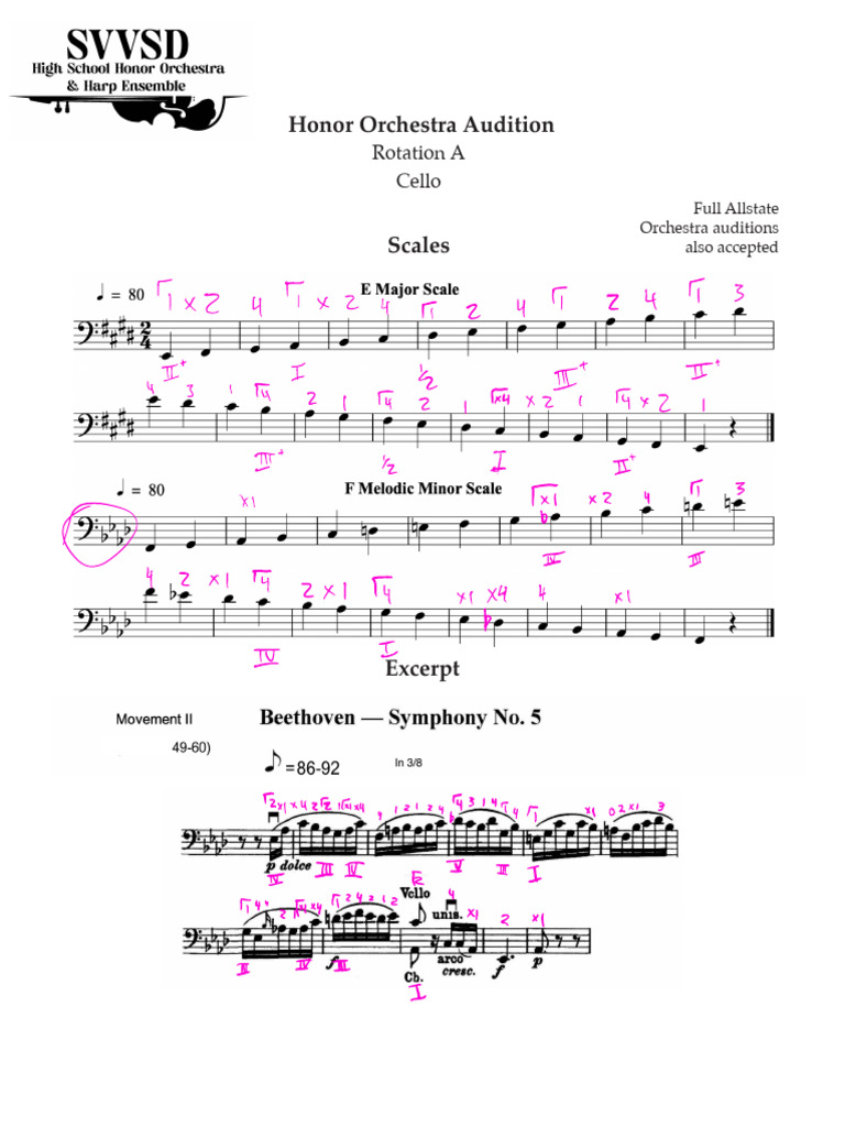 Allstate Honor Orchestra Cello Audition | PDF