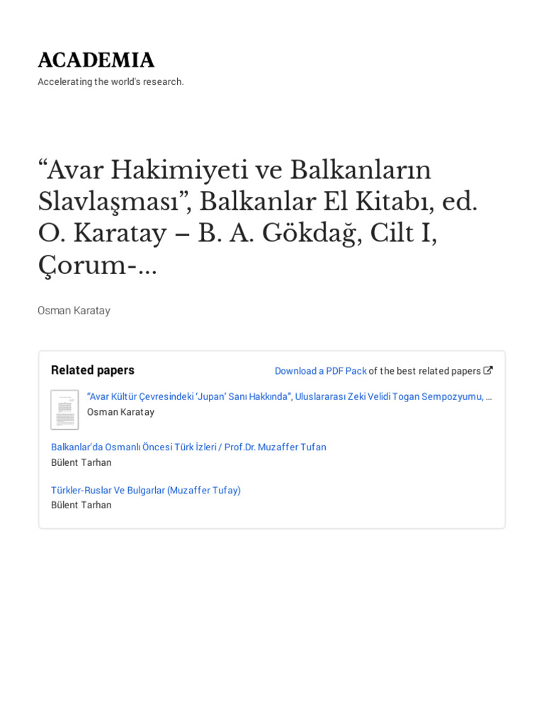 Avarlar Ve Balkanlarin Slavlasmasi | PDF