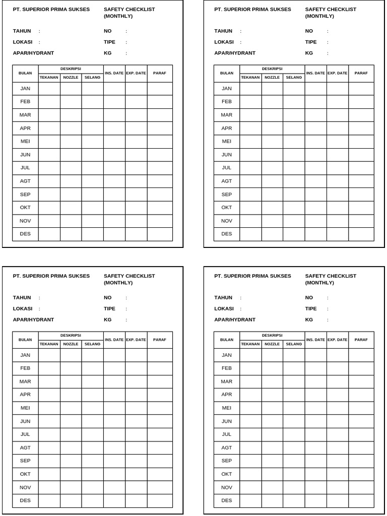 Checklist Bulanan Keamanan APAR | PDF