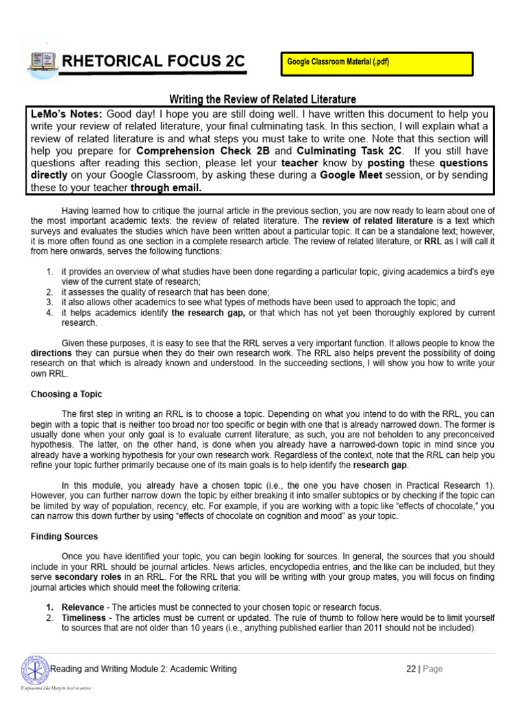 Reading and Writing (SY23-24) - Rhetorical Focus 2C | PDF | Reading ...