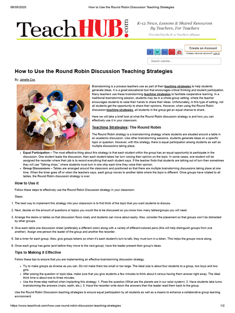 Jorg Balsiger SocDur How To Use The Round Robin Discussion Teaching Strategies | PDF ...