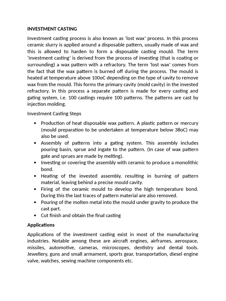 Investment Casting | PDF | Metalworking | Business Process