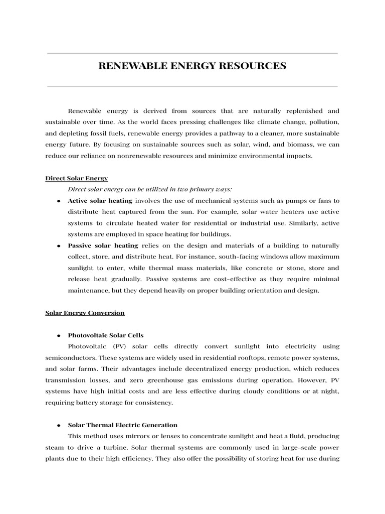 Renewable Energy Resources | PDF | Solar Energy | Renewable Energy