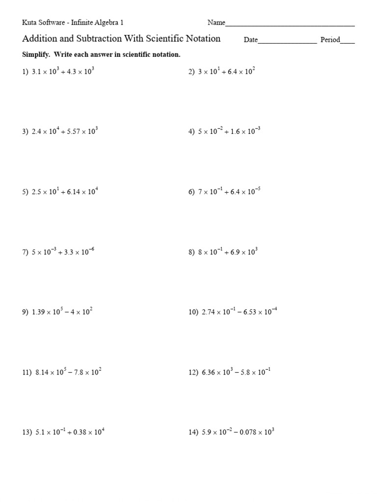 Addition & Subtraction in Scientific Notation | PDF | Mathematics | Algebra