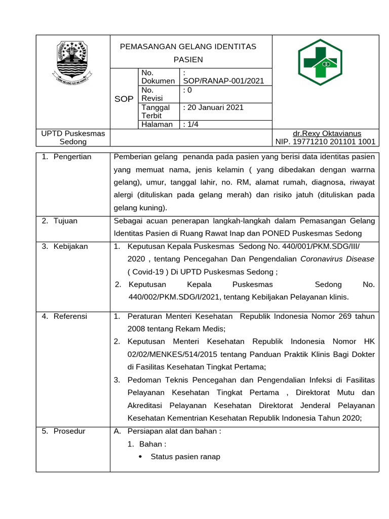 Sop Pemasangan Gelang Pasien | PDF