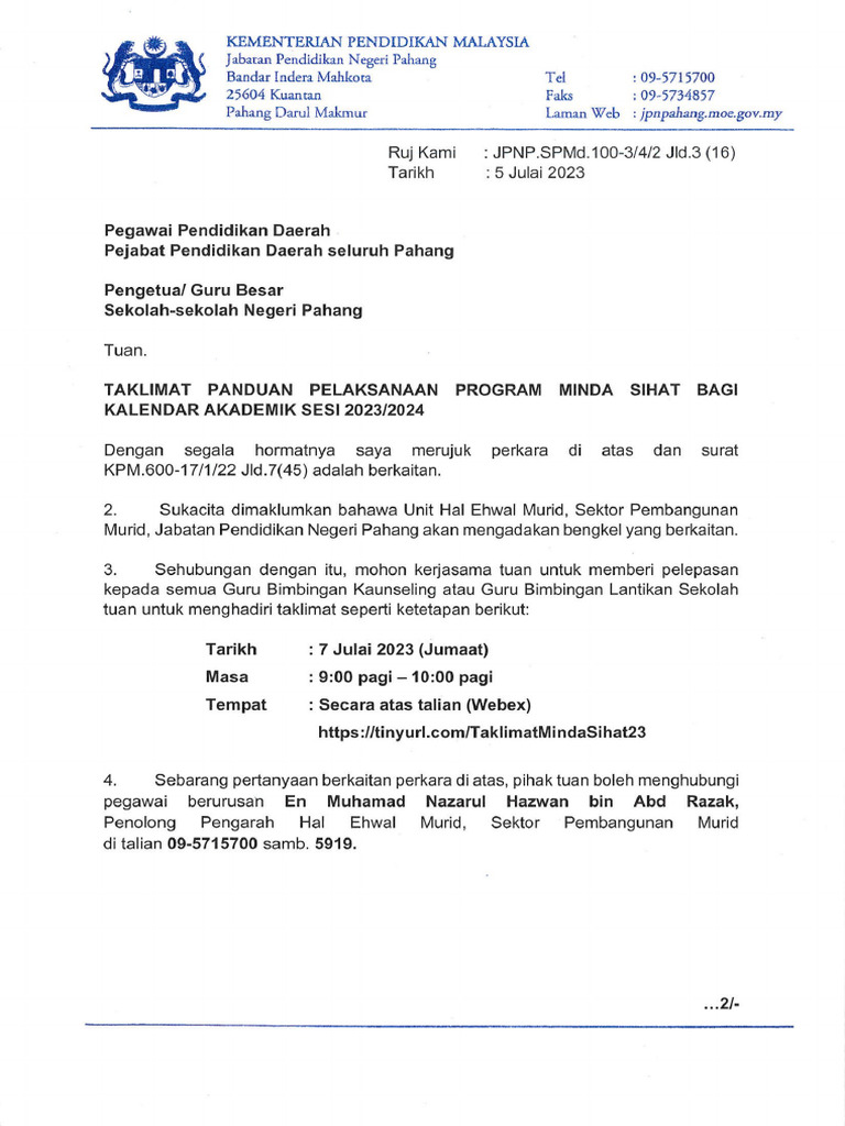 Panduan Pelaksanaan Program Minda Sihat | PDF