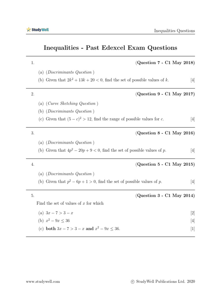 Inequality Exam Questions | PDF | Qualifications | Educational ...