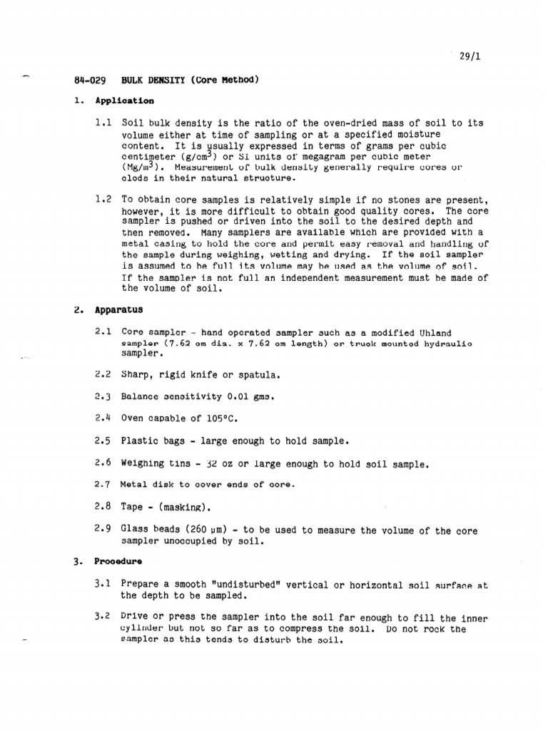 84 029 Bulk Density Core Method | PDF | Density | Soil
