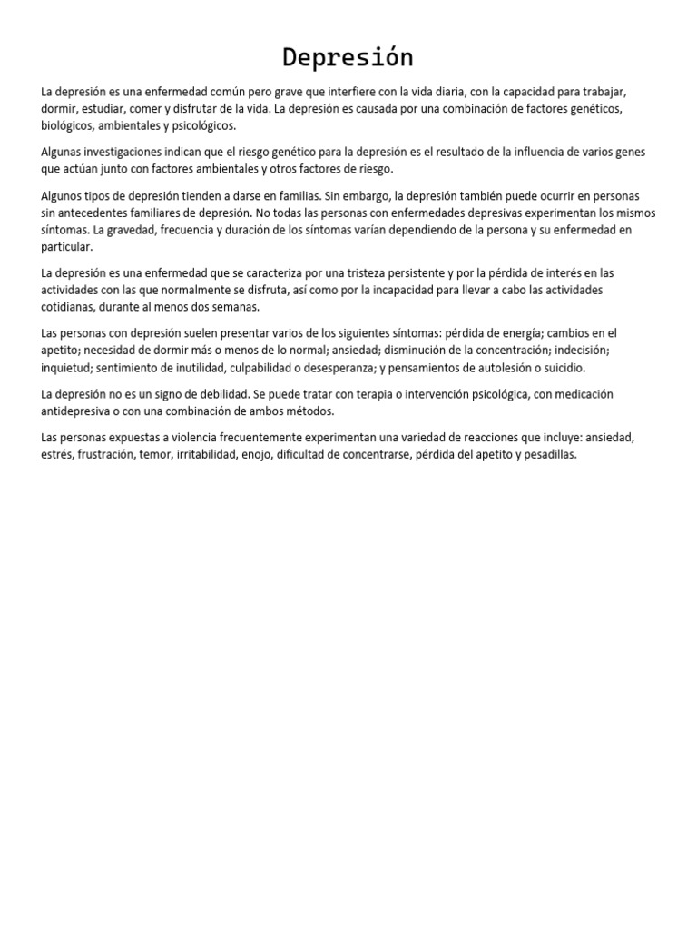 Causas y Tratamientos de la Depresión | PDF | Trastorno depresivo mayor ...