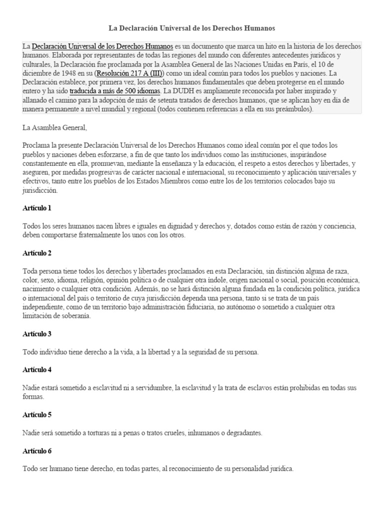 La Declaración Universal de Los Derechos Humanos | PDF | Derechos ...