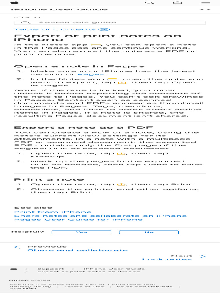 Export or Print Notes On Iphone - Apple Support | PDF | Computers