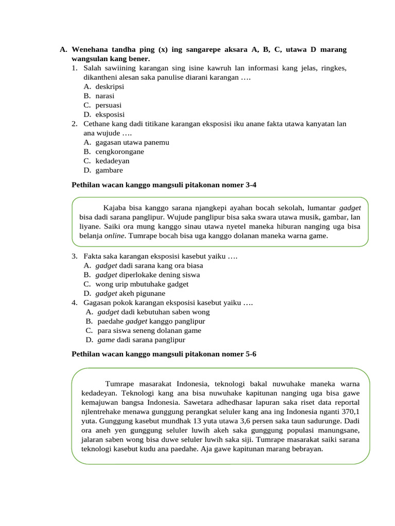 Soal Asas KLS 8 BHS Jawa | PDF