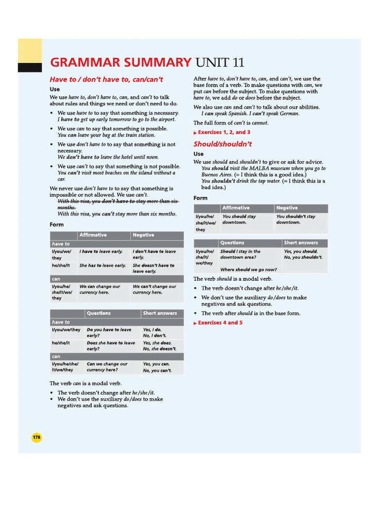 11a Grammar Summary | PDF