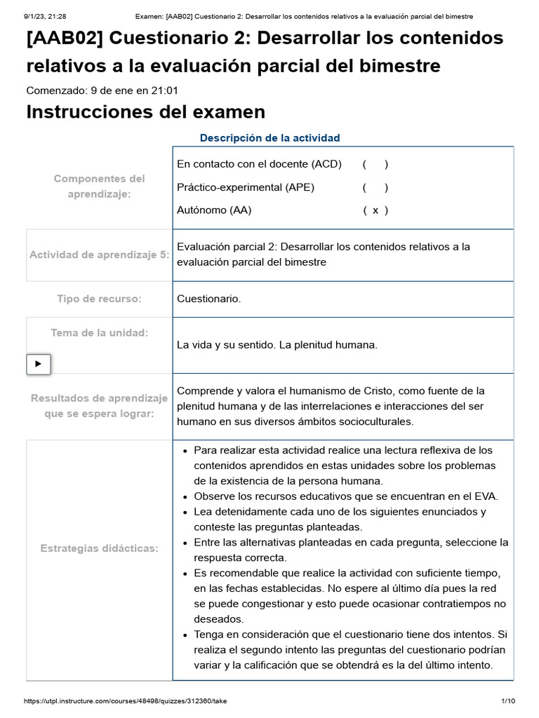 Examen - (AAB02) Cuestionario 2 - Desarrollar Los Contenidos Relativos A La Evaluación Parcial ...