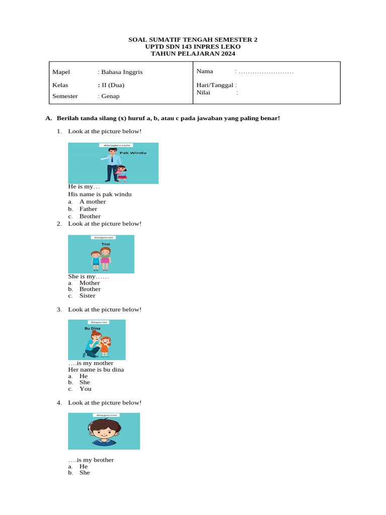 Soal Bahasa Inggris Kls 2 | PDF