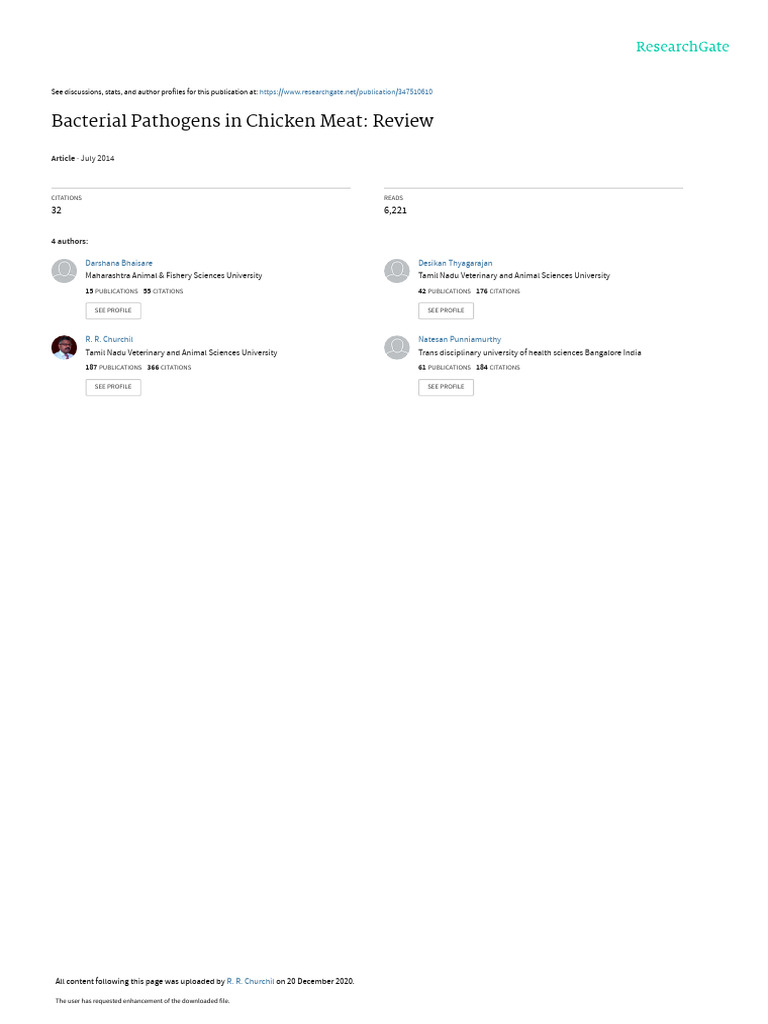 Bacterial Pathogens in Chicken Meat | PDF | Foodborne Illness | Poultry ...