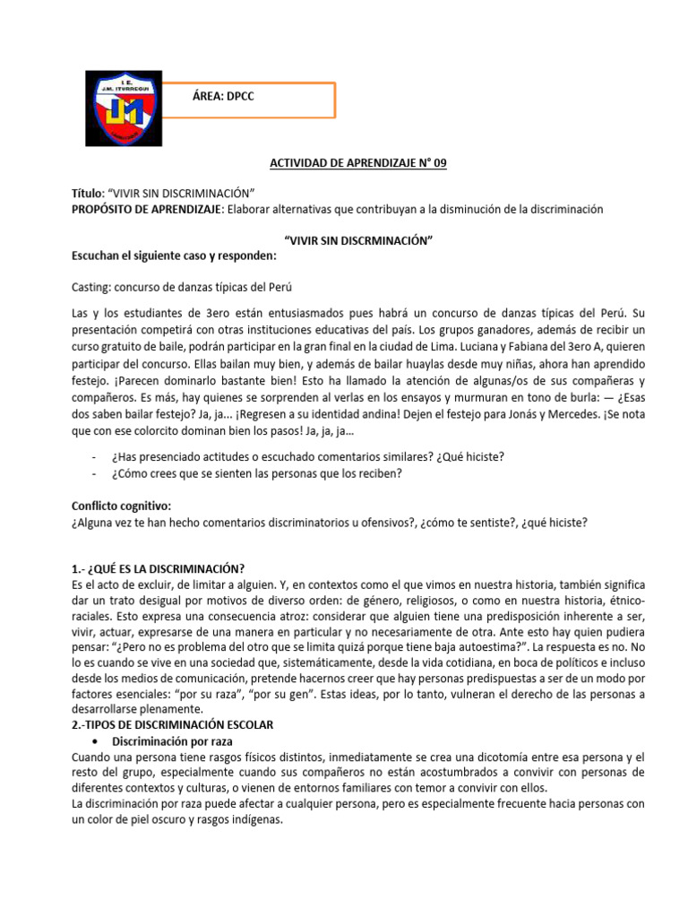 3 2023 Act 09 Vivir Sin Discriminación Eda 03 DPCC Yris 1 1 | PDF | Discriminación | Invalidez
