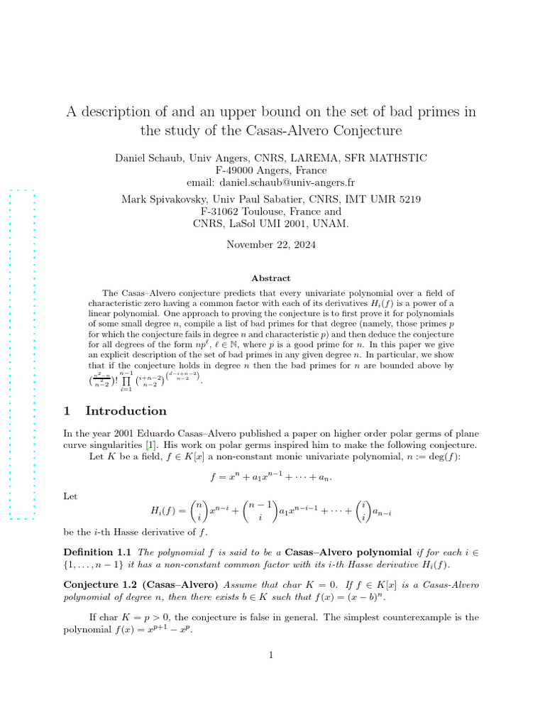 A Description of and An Upper Bound On The Set of Bad Primes in The ...