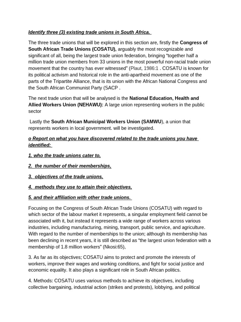 Identify Three Trade Unions | PDF | Labor Relations | Economies