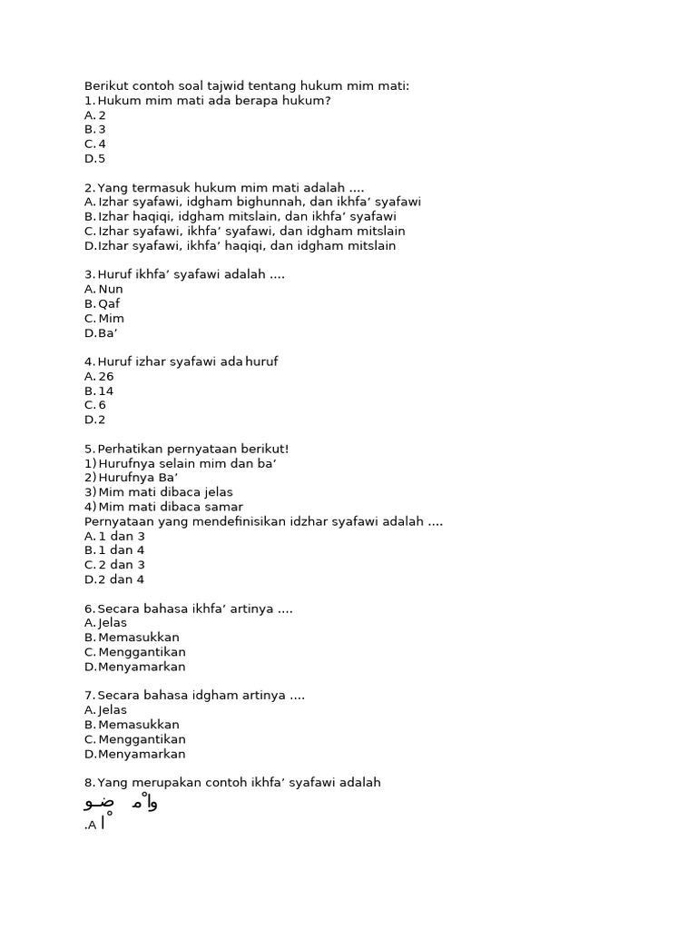 Contoh Soal Hukum Mim Mati | PDF | Kajian Bahasa Asing | Agama ...